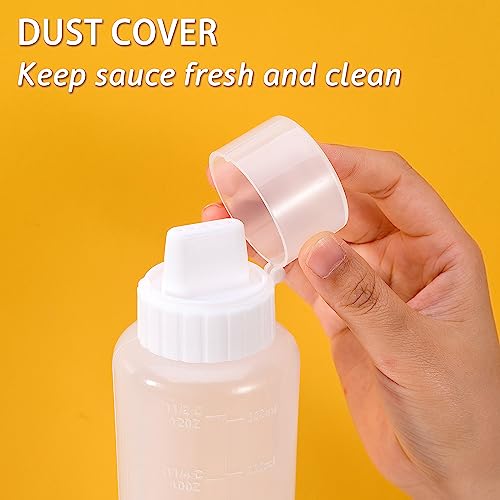 PARBEE 12oz Condiment Porous Squeeze Bottles, 2 Pack Refillable Condiment Containers Ketchup Squeeze Bottles, Leak Proof Syrup Dispenser for BBQ Sauce, Salad Dressing, Oil