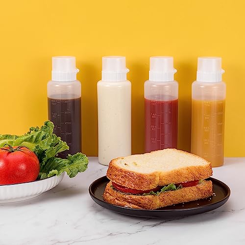 PARBEE 12oz Condiment Porous Squeeze Bottles, 2 Pack Refillable Condiment Containers Ketchup Squeeze Bottles, Leak Proof Syrup Dispenser for BBQ Sauce, Salad Dressing, Oil
