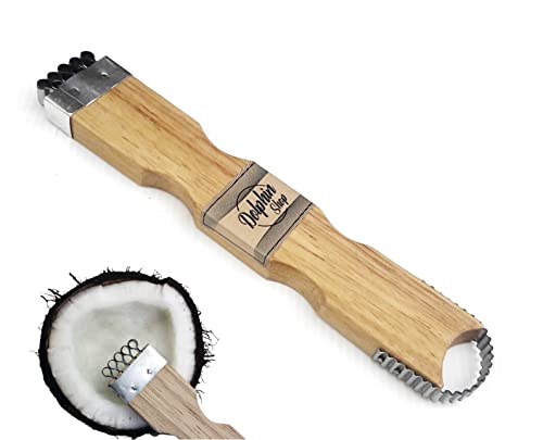 Dolphin Shop Coconut Grater Scraper Shredder For Fresh or Baby Coconut Meat , Wooden Handheld Size 7.5 X 1.4 X 0.5 Inches 1 Pc Kitchen Indoor Outdoor Portable