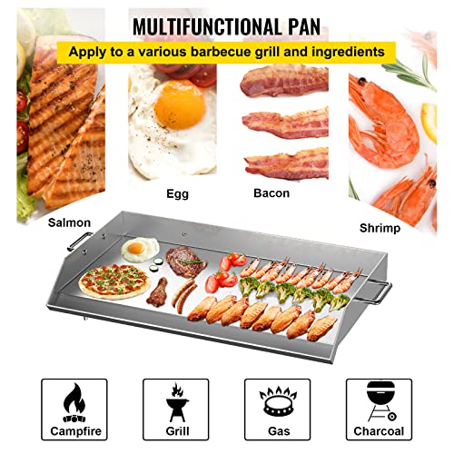 VEVOR Stainless Steel Griddle,36" x 22" Universal Flat Top Rectangular Plate, BBQ Charcoal/Gas Non-Stick Grill with 2 Handles and Grease Groove with Hole,Grills for Camping, Tailgating and Parties