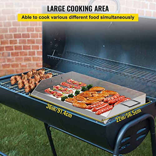 VEVOR Stainless Steel Griddle,36" x 22" Universal Flat Top Rectangular Plate, BBQ Charcoal/Gas Non-Stick Grill with 2 Handles and Grease Groove with Hole,Grills for Camping, Tailgating and Parties