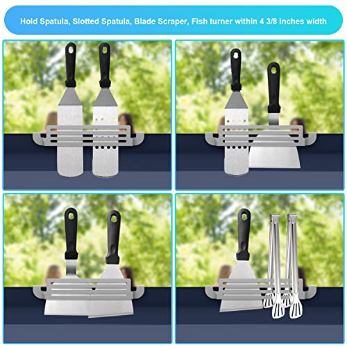 2pcs Spatula Holder for Blackstone Griddle, Stainless Steel Griddle Spatula Holder Clip on Edge Silver BBQ Spatula Rack Compatible with Camp Chef Royal Gourmet and Other Griddles