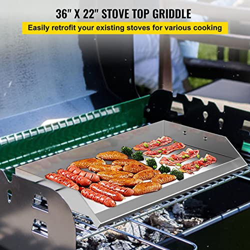 VEVOR Stainless Steel Griddle,36" x 22" Universal Flat Top Rectangular Plate, BBQ Charcoal/Gas Non-Stick Grill with 2 Handles and Grease Groove with Hole,Grills for Camping, Tailgating and Parties