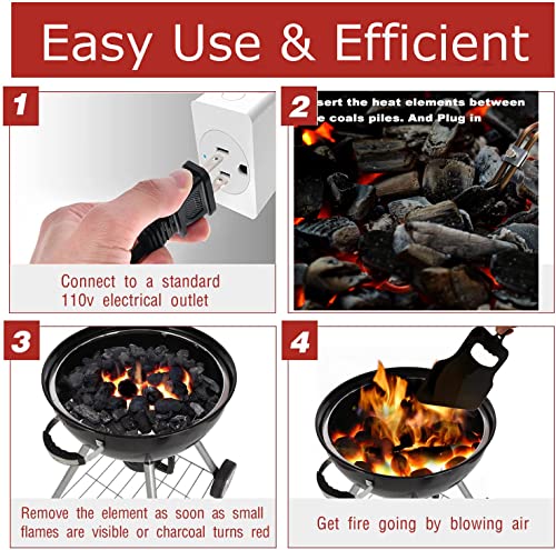 Electric Charcoal Fire Starter Lighter – BBQ Grill Fire Starters for Fireplace Campfires Coal Quick Ignite Briquettes |No Sparks or Flames | 304 Stainless Steel Coils Elements 5ft Long Cable Cord 700W