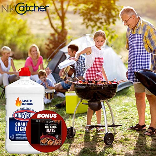 Kingsford Charcoal Lighter Fluid 64Oz with 3Pack NikCatcher Heavy Duty BBQ Grill Mats for Outdoor Grill - Non Stick, Reusable, and Easy to Clean