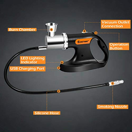 COSTWAY 2-in-1 Food Smoker Gun, Professional Handheld USB Cold Smoking Infuser and Vacuum Function, Portable Cocktail Smoke Gun with 3 Modes for Beverage, Cheese, Meat Smoker