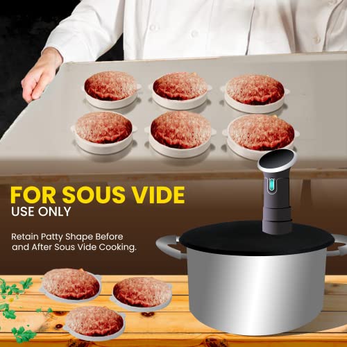 (6-Pack) 1/3 LB Sous Vide Burger Rings, Burger Immersion Cooking Ring Molds with Handles - 0.75" Thick Sous Vide Burger Patty Makers - Food-Safe Plastic - FOR SOUS VIDE USE ONLY