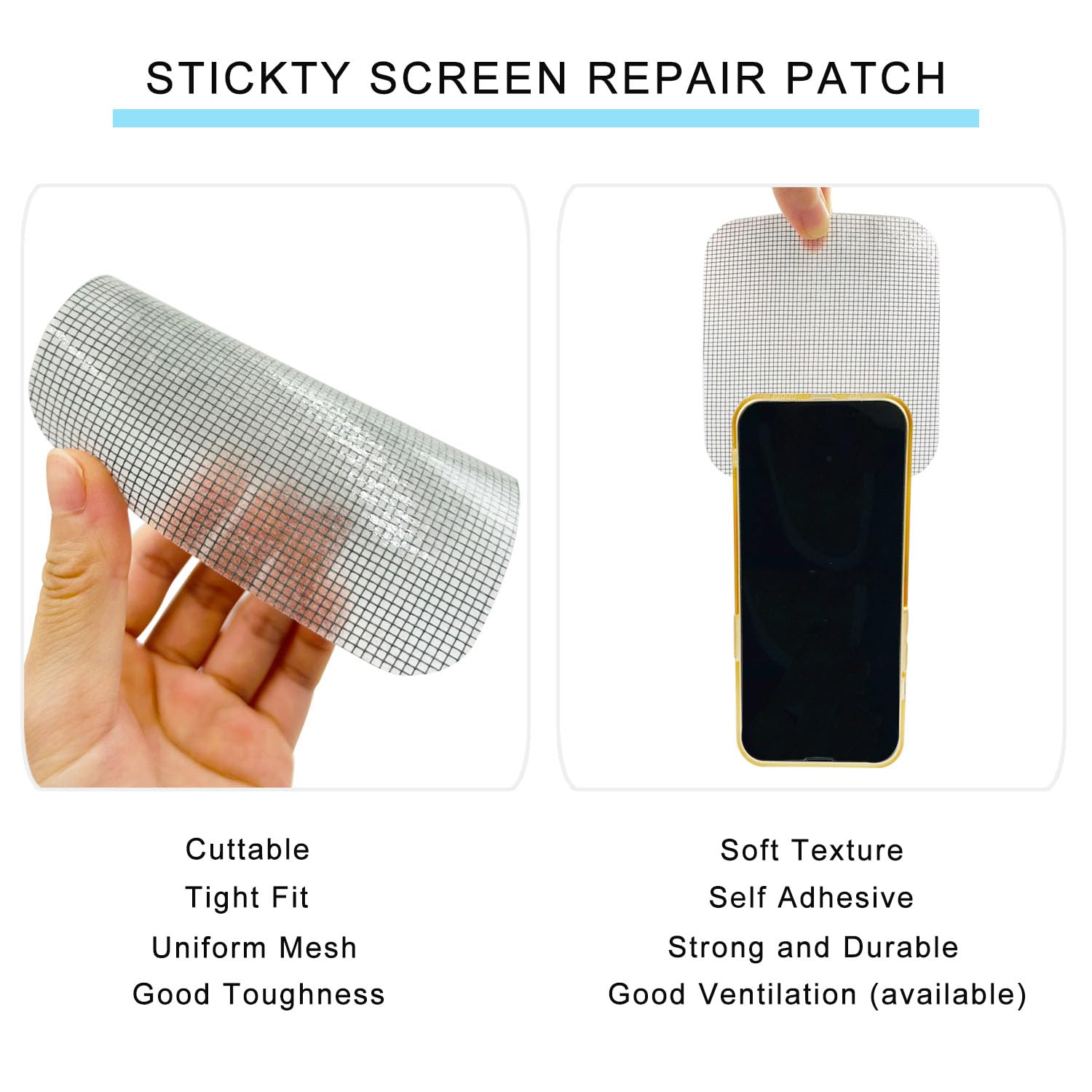 Window Screen Repair Patches,Screen Door Replacement Repair Kit,Self-Adhesive Screen Kit Fiberglass Screen Patches Mesh Repair Suitable for Repairing Holes&Tears (Grey-10Pcs, Large)