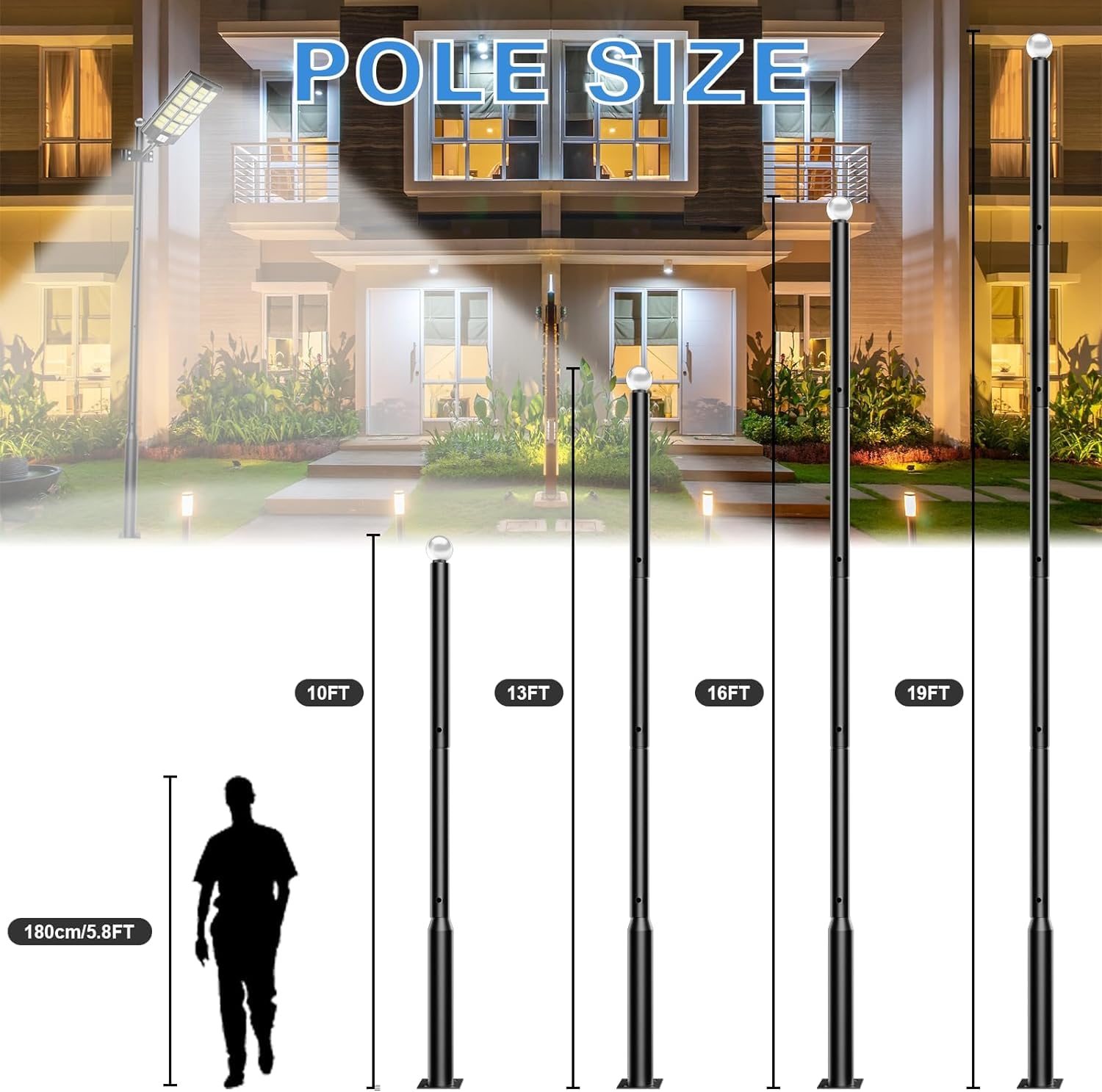 loyoele 16.5Ft Solar Street Light Pole for Parking Lots, Courtyards, Streets, Backyards, Outdoor House - Durable Weather-Resistant Street Poles