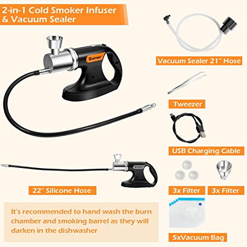 COSTWAY 2-in-1 Food Smoker Gun, Professional Handheld USB Cold Smoking Infuser and Vacuum Function, Portable Cocktail Smoke Gun with 3 Modes for Beverage, Cheese, Meat Smoker