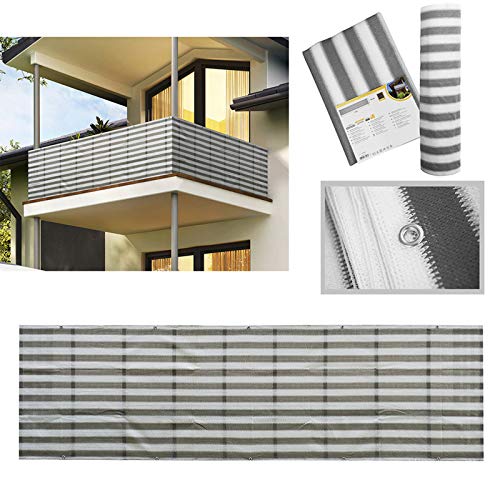 ALXFFBN Shade Cloth, 16.4x2.9ft Striped Mesh Fence Balcony Privacy Screen Fencing Windscreen with 43ft Rope and 24 Cable Zip Ties for Outdoor Yard Wall Garden Backyard