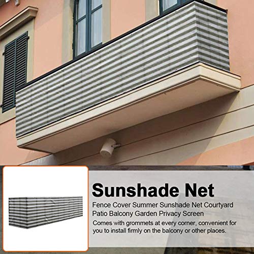 ALXFFBN Shade Cloth, 16.4x2.9ft Striped Mesh Fence Balcony Privacy Screen Fencing Windscreen with 43ft Rope and 24 Cable Zip Ties for Outdoor Yard Wall Garden Backyard