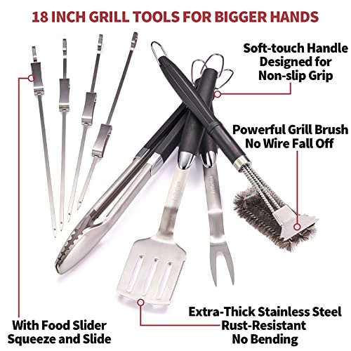 BBQ Grill Tools Set Grilling Accessories -Deluxe Birthday Gifts for Dad or Men,19 Pcs Stainless Steel Grill Kits with Large Brushed Aluminnum Case, 18β Professional Barbecue Utensils for Outdoor Grill