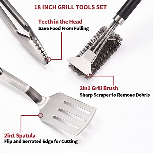BBQ Grill Tools Set Grilling Accessories -Deluxe Birthday Gifts for Dad or Men,19 Pcs Stainless Steel Grill Kits with Large Brushed Aluminnum Case, 18β Professional Barbecue Utensils for Outdoor Grill
