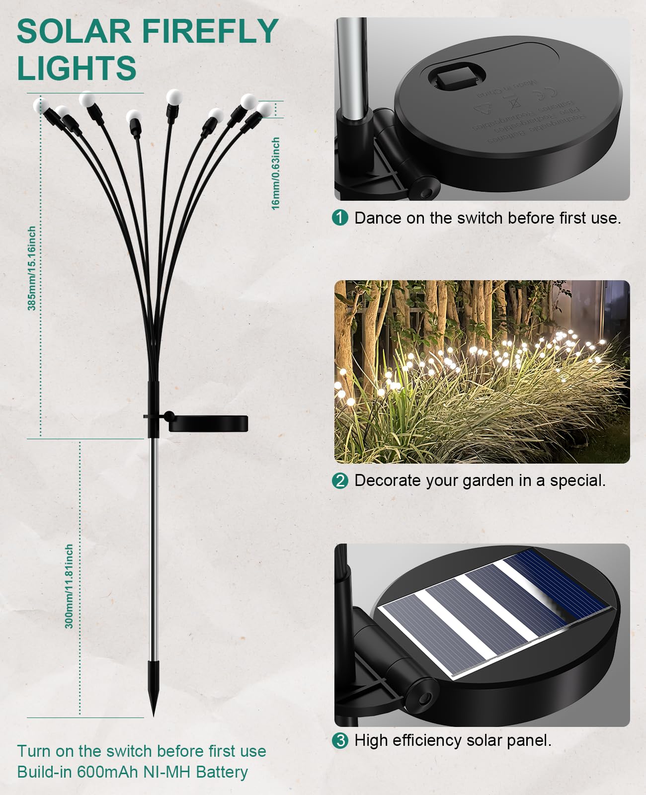 Solar Outdoor Lights for Garden, IP65 Waterproof Solar Lights for Outside, Sway by Wind, 32 LEDs Christmas Decorative Lights for Yard Patio Pathway Decoration, 4 Pack