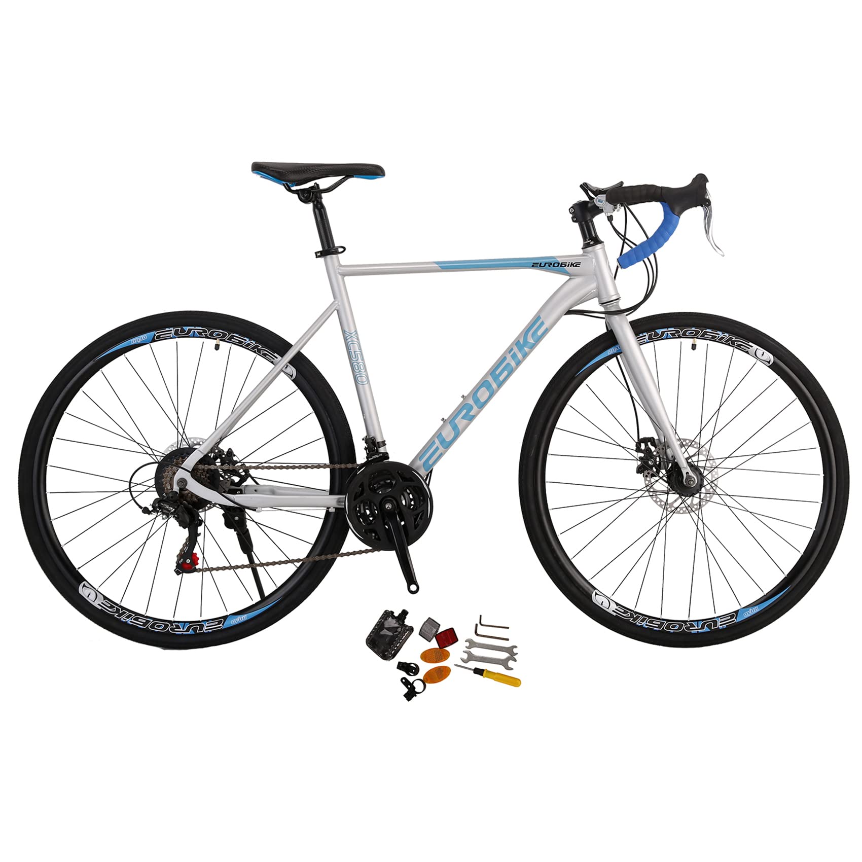EUROBIKE XC580 Road Bike,21 Speed Bikes for Women and Men,54Cm Frame Road Bicycle,700C Wheels Racing Bike (54cm Silver)
