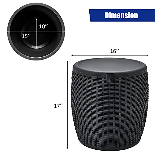 Giantex 9.5 Gallon Ice Cooler, Wicker Round Ice Chest, Outdoor Beer Wine Ice Bucket, Top Lid Side Handles Drainage Plug, Weather-resistant Patio Cool Bar Table for Cocktail Party Poolside Deck (Black)