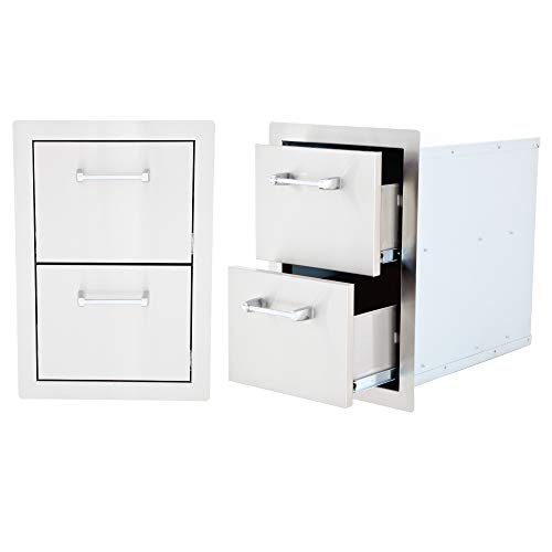 AMS Fireplace AMS Lion 32 Grill Package w Double Access Drawer and Horizontal Single Door and single side burner and Refrigerator | (Natural Gas), Stainless Steel
