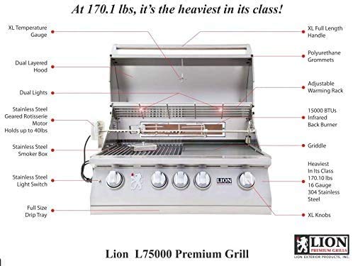 AMS Fireplace AMS Lion 32 Grill Package w Double Access Drawer and Horizontal Single Door and single side burner and Refrigerator | (Natural Gas), Stainless Steel