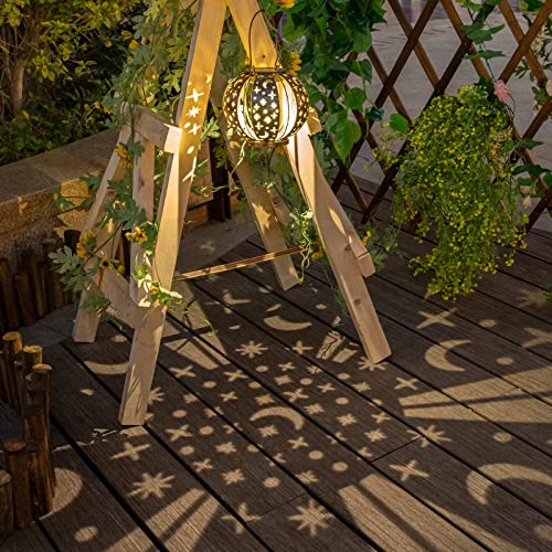 Tryme Solar Lanterns Outdoor Waterproof Moon Star Sun Hanging Solar Garden Lanterns Lights with Handle Patio Decorations for Table Yard (Bronze and Silver)