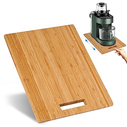 KLEVERISE Appliance Slider - Kitchen Caddy Appliance Sliding Tray Bamboo Wood Countertop Storage Accessory for Kitchen Appliance Coffee Maker Mixer Air Fryer Rolling Slider, Long 12x16