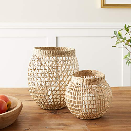 Bloomingville A90902779 Glass Insert Sizes Natural Seagrass Lanterns (Set of 2), 9", Brown