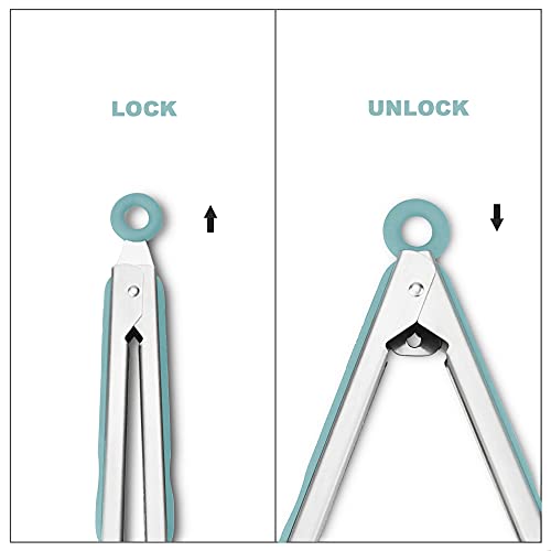 Premium 304 Stainless Steel Barbecue Turners, Heavy Duty Non-Stick BBQ Cooking Kitchen Tongs, 9" and 12" Aqua Sky