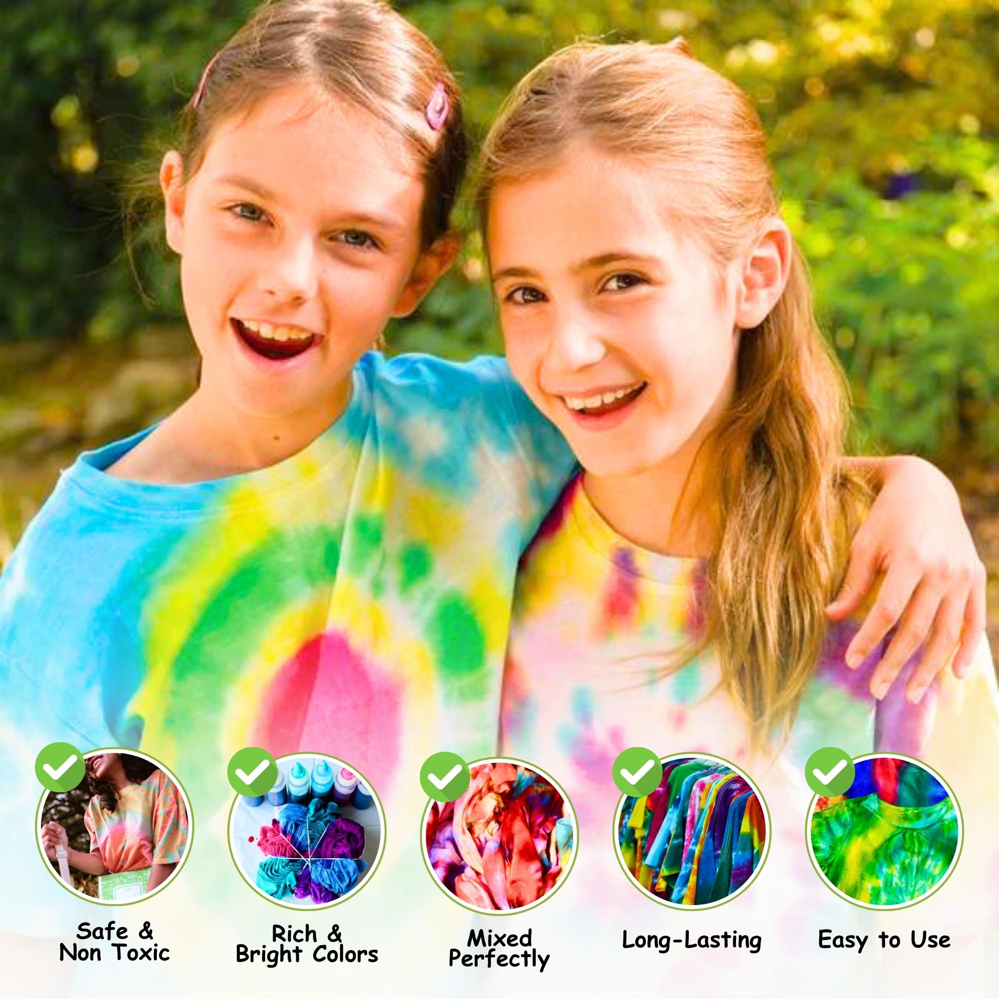 Tie Dye Kit for Kids & Adults - Complete DIY Tie Dye Set w/Tie Dye Powder in Tie Dye Refill Packets -Fun Kids Tie Dye Kit w/Nozzle Spray Tie Dye Kit for Fabric - Dye for Clothing (Pack of 40, 60 ml)