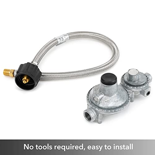 Stanbroil Vertical Two Stage Propane Regulator - 20" RV Propane Pigtail Stainless Steel Braided Hose Type 1 Connection with 1/4" Male NPT