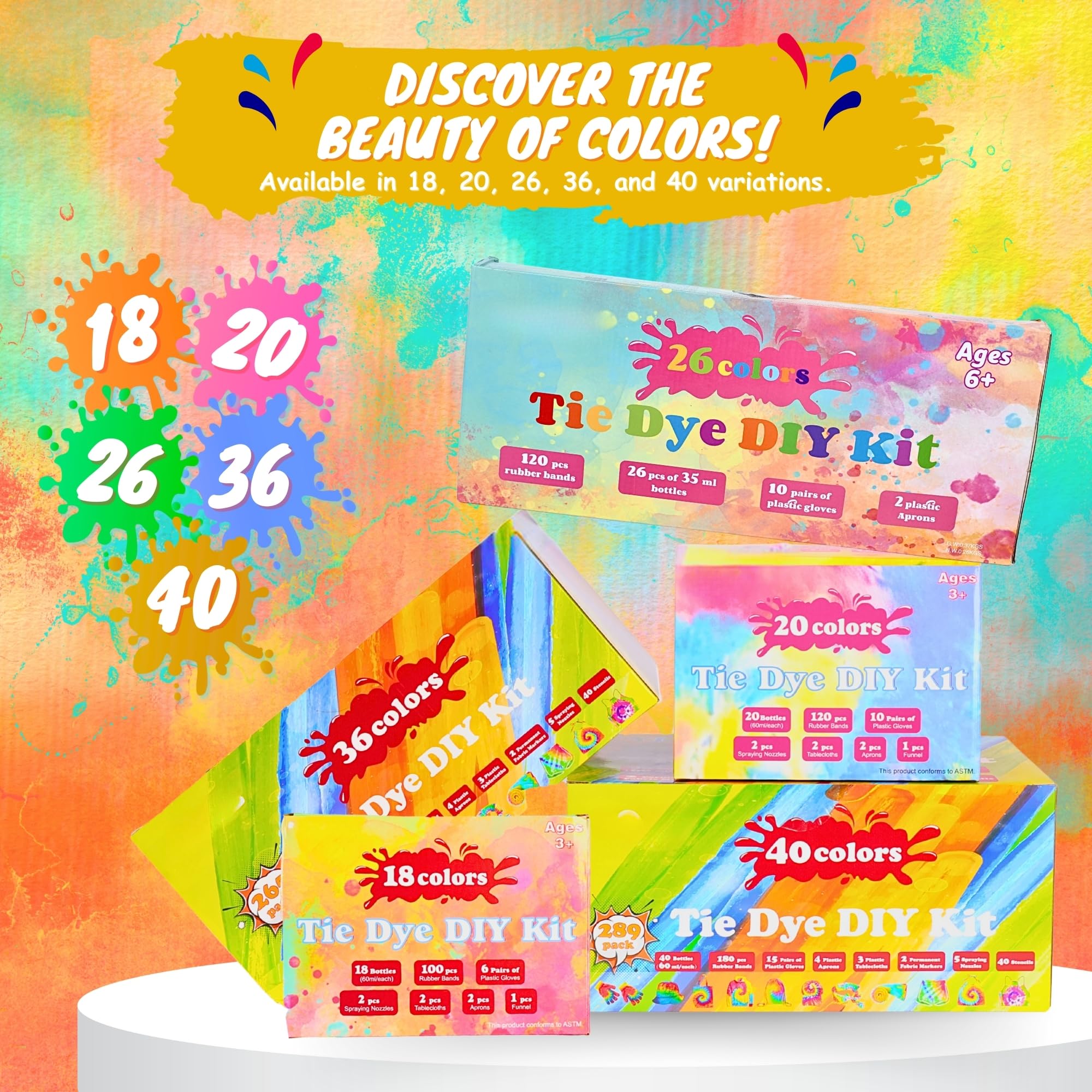 Tie Dye Kit for Kids & Adults - Complete DIY Tie Dye Set w/Tie Dye Powder in Tie Dye Refill Packets -Fun Kids Tie Dye Kit w/Nozzle Spray Tie Dye Kit for Fabric - Dye for Clothing (Pack of 40, 60 ml)