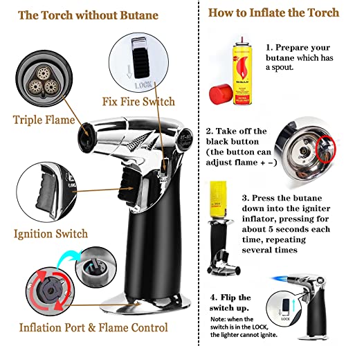 ABsuper Cocktail Smoker Kit with Torch, Old Fashioned Bourbon Whiskey 4 Flavour Wood Chips Gifts for Men, Drink Smoking Infuser Stones Cocktails Lover (No Butane) Black