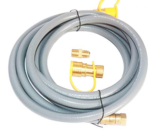 12 Feet 3/8 ID Natural Propane/Natural Gas Hose with 3/8" Female by 1/2" Male, Quick Disconnect Kit for Grill, Griddle, Fire Pit,Generator, Heater and More NG/Propane Appliance