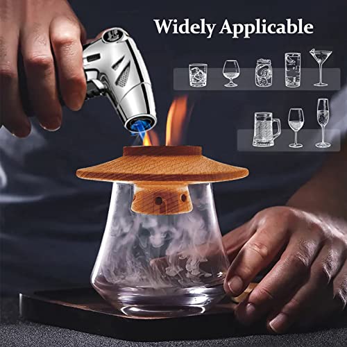 ABsuper Cocktail Smoker Kit with Torch, Old Fashioned Bourbon Whiskey 4 Flavour Wood Chips Gifts for Men, Drink Smoking Infuser Stones Cocktails Lover (No Butane) Black