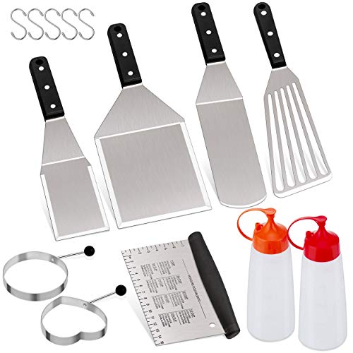Homikit 14-Piece Metal Spatula Set, Stainless Steel Pancake Fish Egg Hamburger Turners, Griddle Flippers for Kitchen Restaurant BBQ Grilling Cast Iron Skillet, Dishwasher Safe