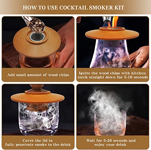 ABsuper Cocktail Smoker Kit with Torch, Old Fashioned Bourbon Whiskey 4 Flavour Wood Chips Gifts for Men, Drink Smoking Infuser Stones Cocktails Lover (No Butane) Black