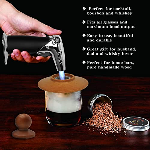 ABsuper Cocktail Smoker Kit with Torch, Old Fashioned Bourbon Whiskey 4 Flavour Wood Chips Gifts for Men, Drink Smoking Infuser Stones Cocktails Lover (No Butane) Black