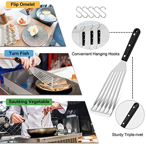 Homikit 14-Piece Metal Spatula Set, Stainless Steel Pancake Fish Egg Hamburger Turners, Griddle Flippers for Kitchen Restaurant BBQ Grilling Cast Iron Skillet, Dishwasher Safe