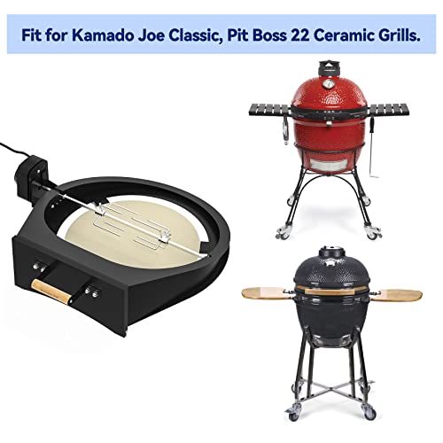 Kenmeister Chef Multipurpose Rotisserie Kit with Pizza Ring, Black Rotisserie/Pizza Oven Grill Accessory Compatible with Kamado Joe Classic/Pit Boss 22 Ceramic Grills