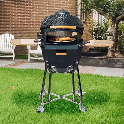 Kenmeister Chef Multipurpose Rotisserie Kit with Pizza Ring, Black Rotisserie/Pizza Oven Grill Accessory Compatible with Kamado Joe Classic/Pit Boss 22 Ceramic Grills
