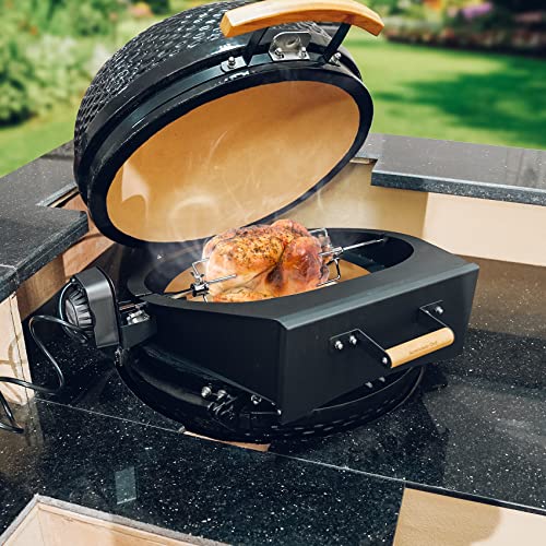 Kenmeister Chef Multipurpose Rotisserie Kit with Pizza Ring, Black Rotisserie/Pizza Oven Grill Accessory Compatible with Kamado Joe Classic/Pit Boss 22 Ceramic Grills
