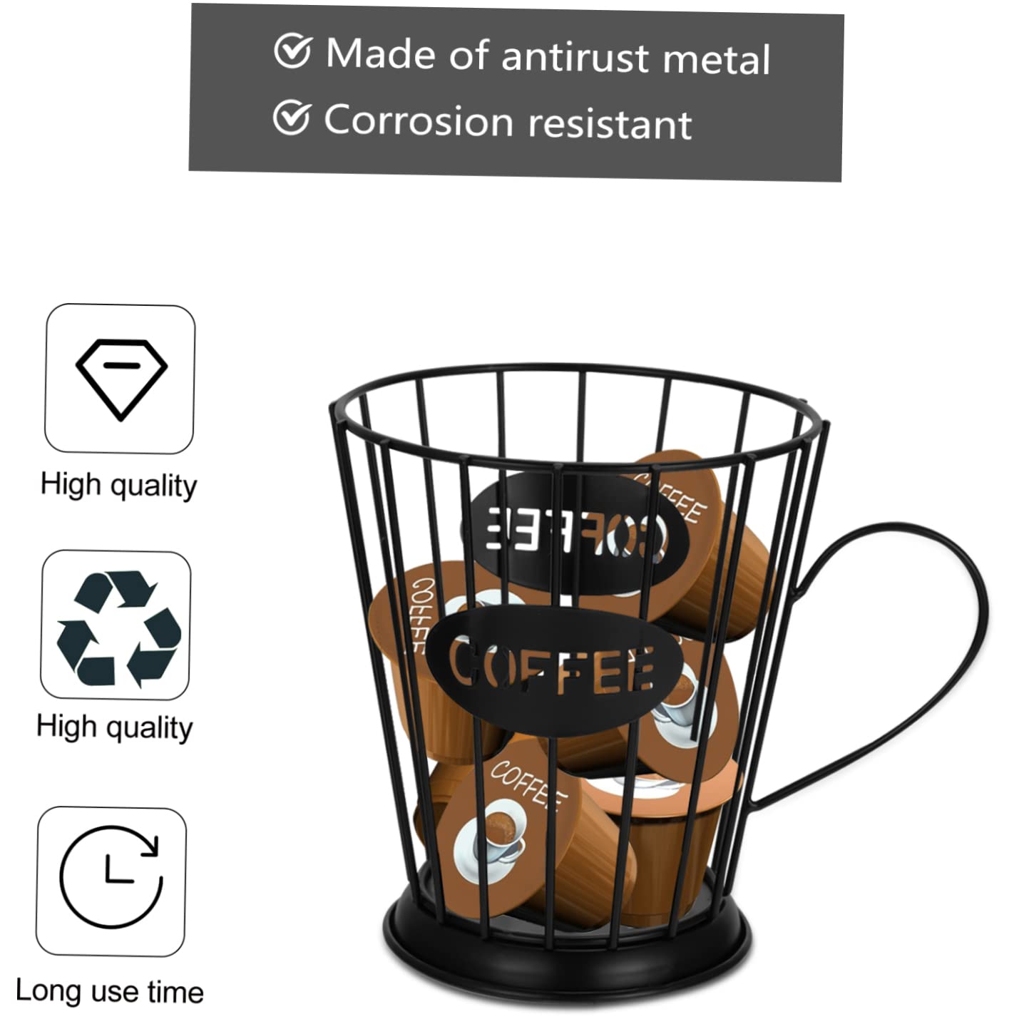 SHOWERORO Storage Basket Fruit Serving Basket Capsule Holder Coffee Station Organizer Coffee Storage Cup Metal Wire Cup Coffee Holder Basket Metal Wire Mug Counter Wire Basket Iron Office