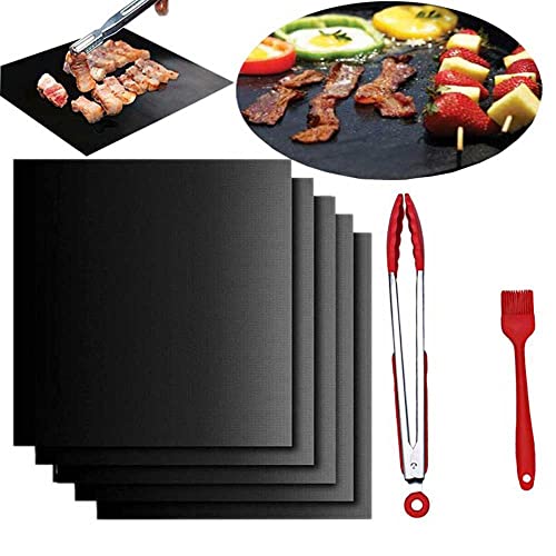 NA1 HomeEarth Grill Mat Set of 5 – For cooking and baking; Non-stick BBQ mats, Dishwasher safe, Reusable, Heavy Duty, Anti static ; For Microwave, BBQ, Air Fryer, All Grill types - BLACK