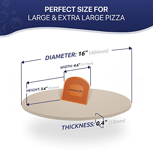 KitchenStar Pizza Stone 16 inch with Handles (Large) - Cordierite Baking Stone Set with Metal Rack & Plastic Scraper - High Temperature Resistant Ceramic Pizza Stones for Oven, Grill or Smoker