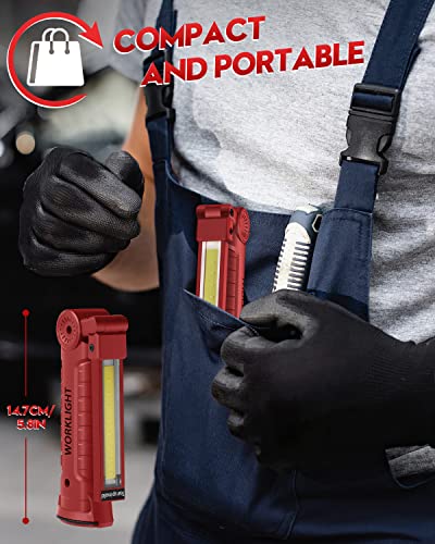 Rechargeable Flashlights, Coquimbo LED Work Lights with Magnetic Base 5 Modes 360° Rotate, Tool Gifts for Men, Dad, Husband, Handyman (2 Pack, Red)