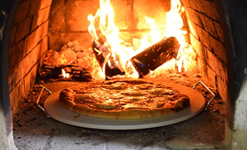 KitchenStar Pizza Stone 16 inch with Handles (Large) - Cordierite Baking Stone Set with Metal Rack & Plastic Scraper - High Temperature Resistant Ceramic Pizza Stones for Oven, Grill or Smoker