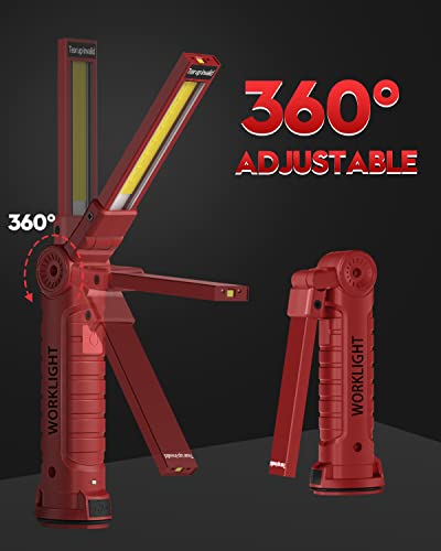 Rechargeable Flashlights, Coquimbo LED Work Lights with Magnetic Base 5 Modes 360° Rotate, Tool Gifts for Men, Dad, Husband, Handyman (2 Pack, Red)
