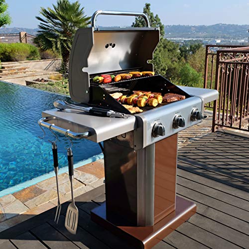 Kenmore PG-4030400LD-MOCHA-AM 3 Burner Outdoor Patio Gas BBQ Propane Grill, Mocha