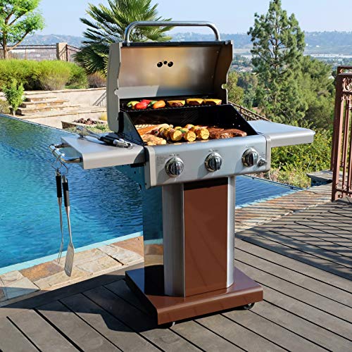 Kenmore PG-4030400LD-MOCHA-AM 3 Burner Outdoor Patio Gas BBQ Propane Grill, Mocha