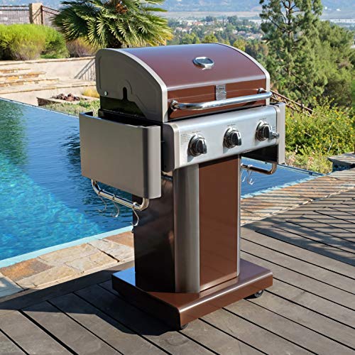 Kenmore PG-4030400LD-MOCHA-AM 3 Burner Outdoor Patio Gas BBQ Propane Grill, Mocha