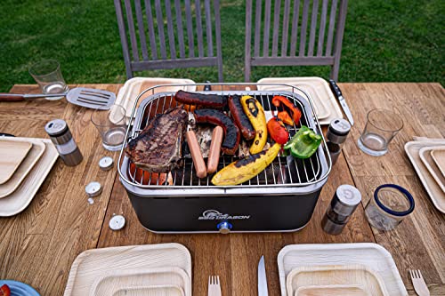 BBQ Dragon Zephyr Portable Grill - BBQ Grill with Built-in Adjustable Speed Fan - Table Top Mini Grill with Stainless Steel Inner Liner - Portable Charcoal Grill for Camping, Beach or Outdoor Picnic